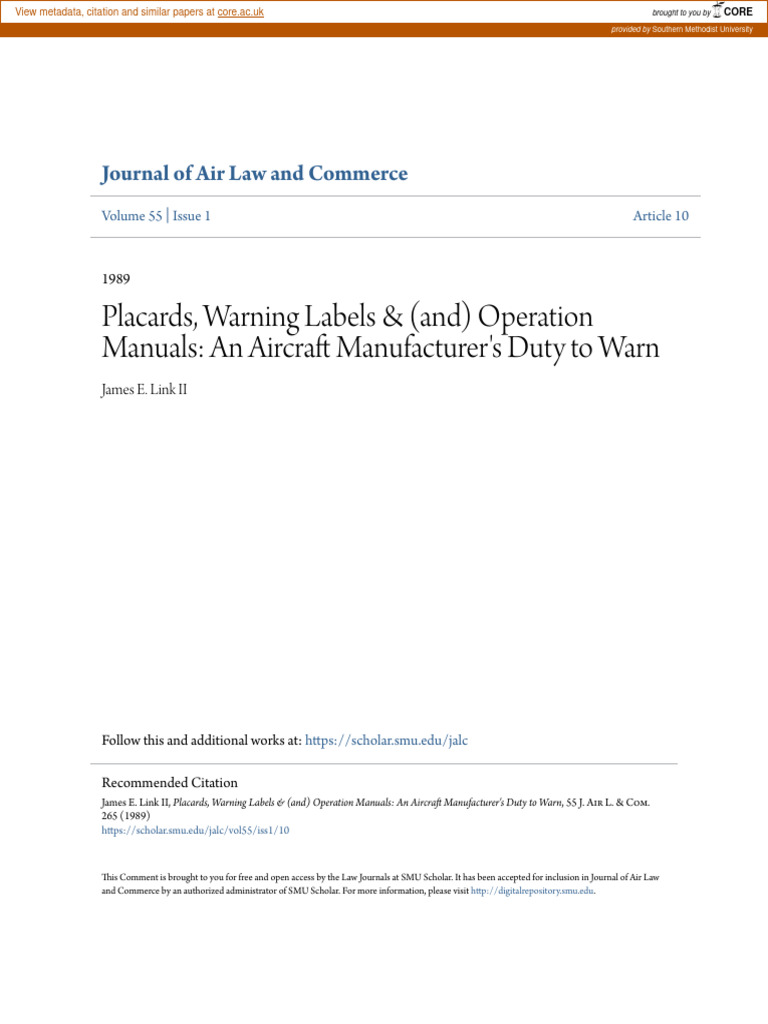 Placards, Warning Labels & (And) Operation Manuals: An Aircraft ...