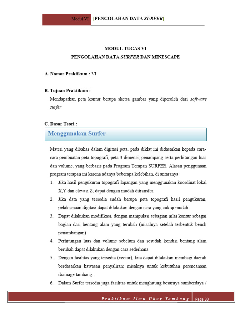 Pengolahan Data Surfer & Minescape | PDF