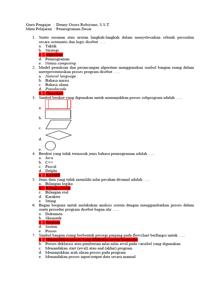 Soal USPBK - 2022-2023 - Kelas X MM - Pemrograman Dasar | PDF | Metode & Bahan Ajar | Komputer