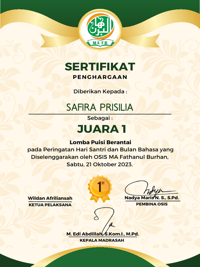 Contoh Sertifikat Lomba | PDF Contoh Sertifikat Lomba | PDF