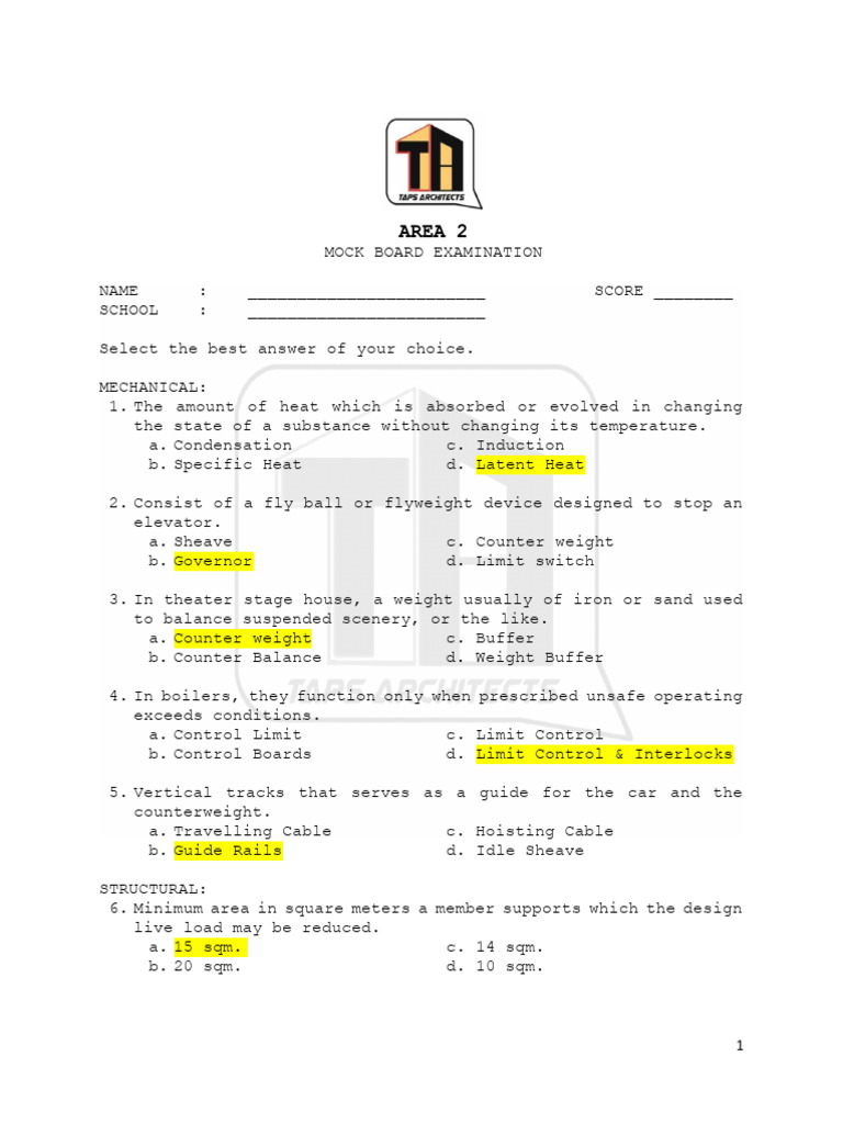 Answer Key Area 2 | PDF | Elevator | Scaffolding