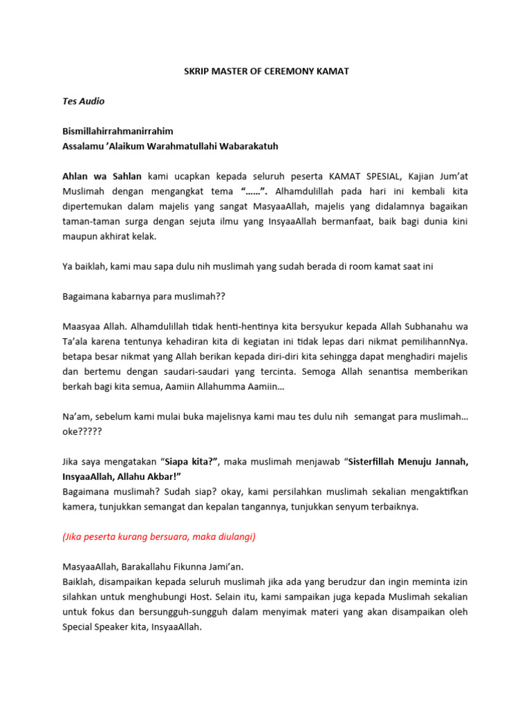 Skrip MC Kamat | PDF