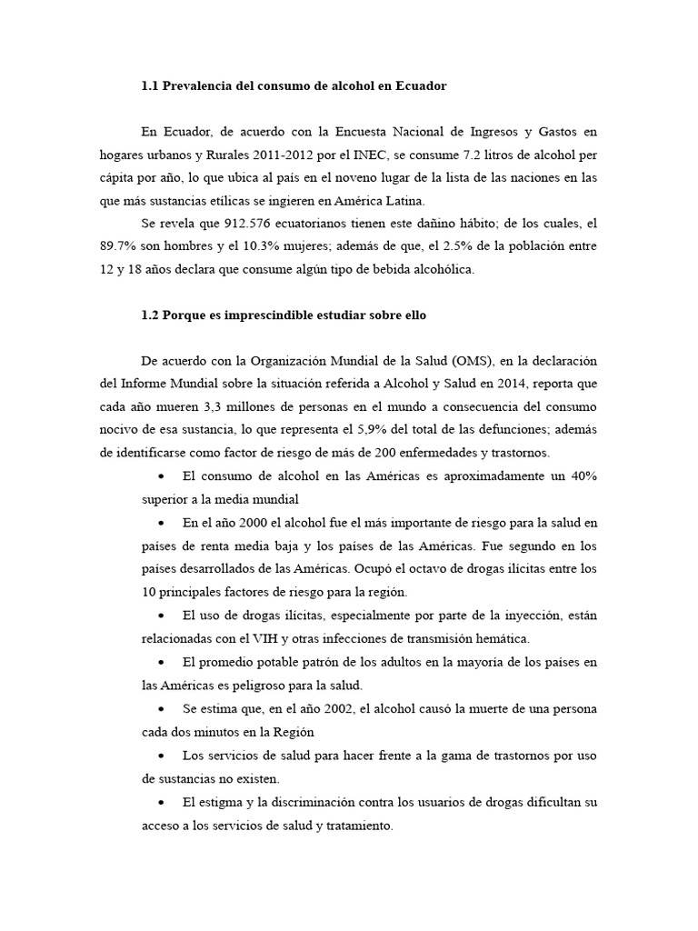 Consumo de alcohol en Ecuador 2011-2012 | PDF | Aprendizaje | Adolescencia