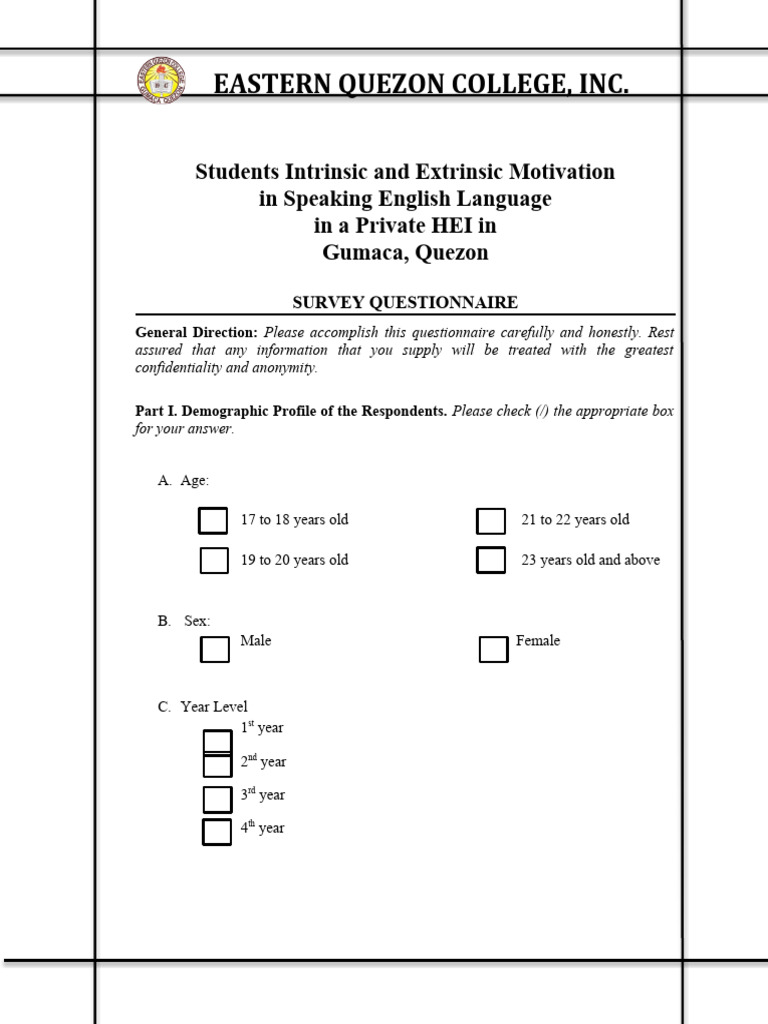 Questionnaire | PDF | Motivation | Motivational