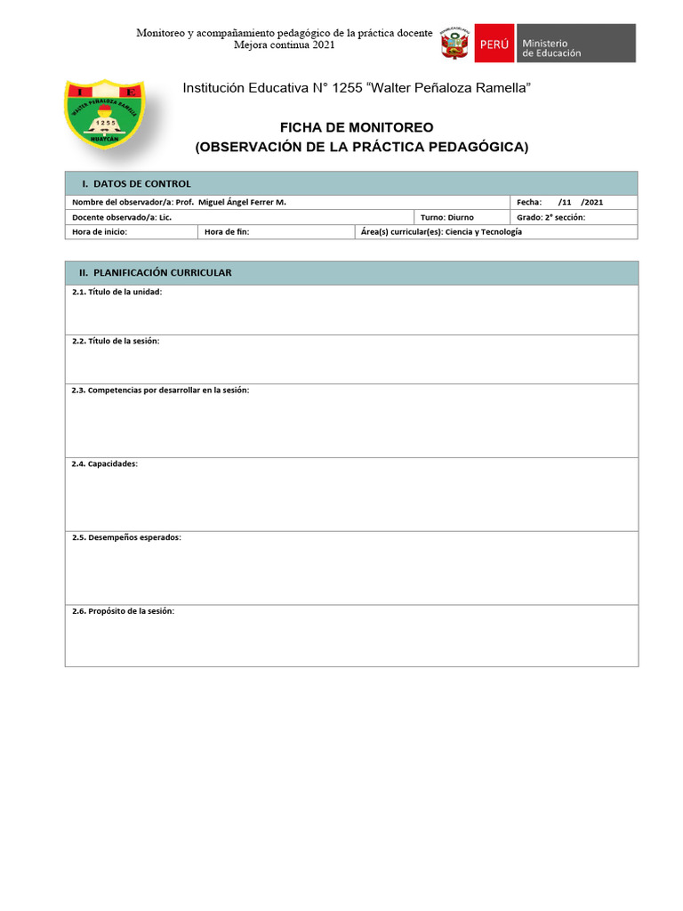 Ficha de Observación de Aula . | PDF | Aprendizaje | Pensamiento crítico