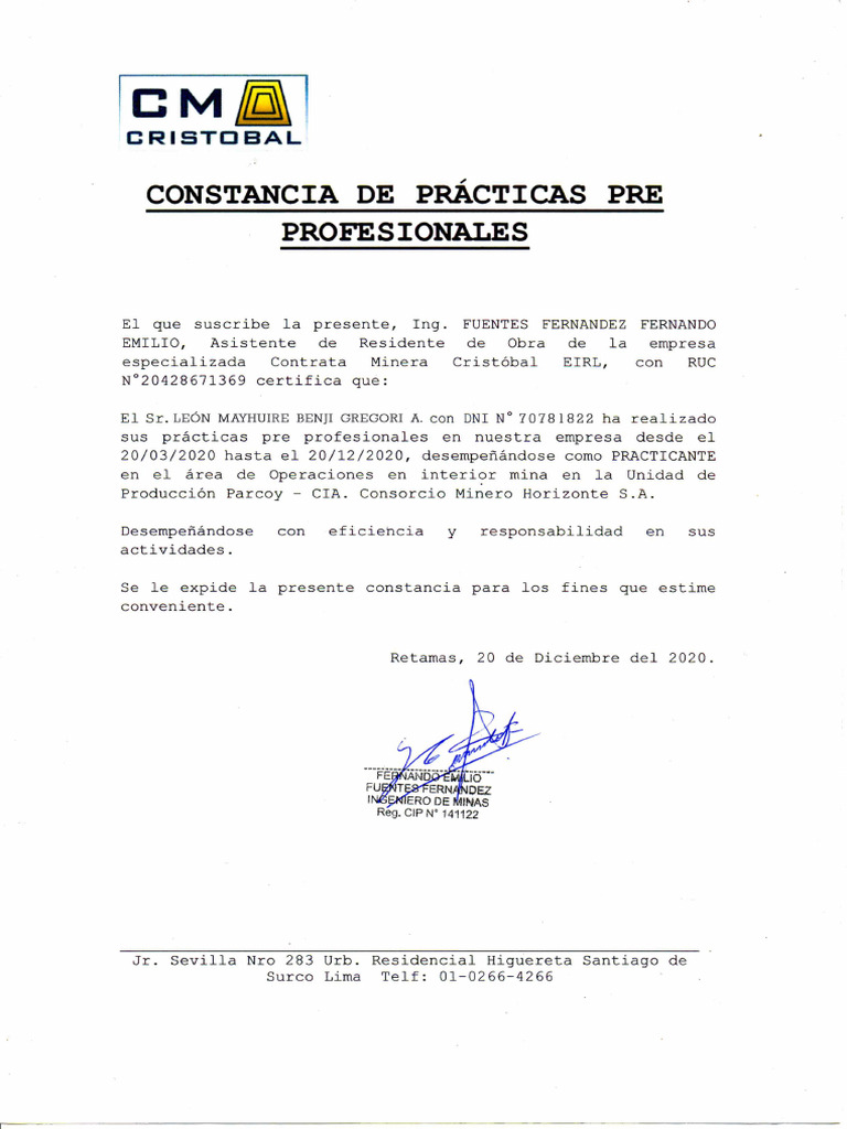 4.-Constancia de Practicas Pre Profesionales | PDF