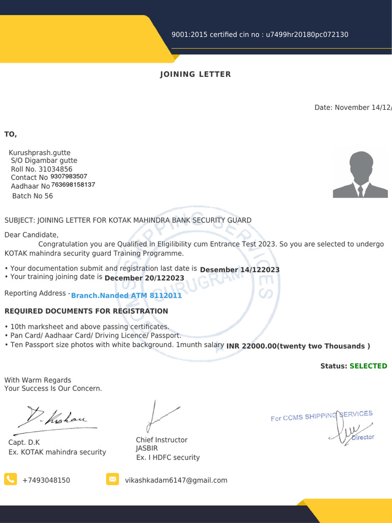 Joining Letter | PDF