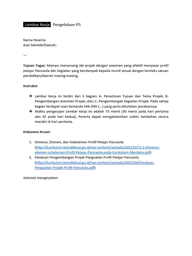 Lembar Kerja - Merancang Projek | PDF