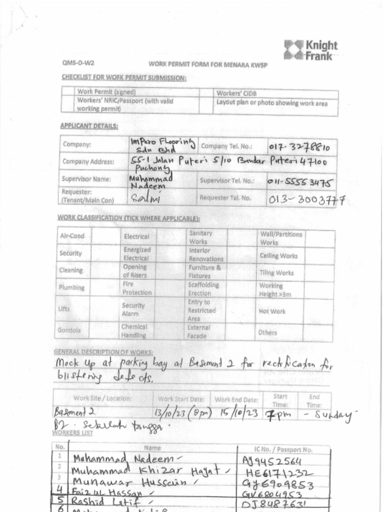 Permit To Work in Building | PDF