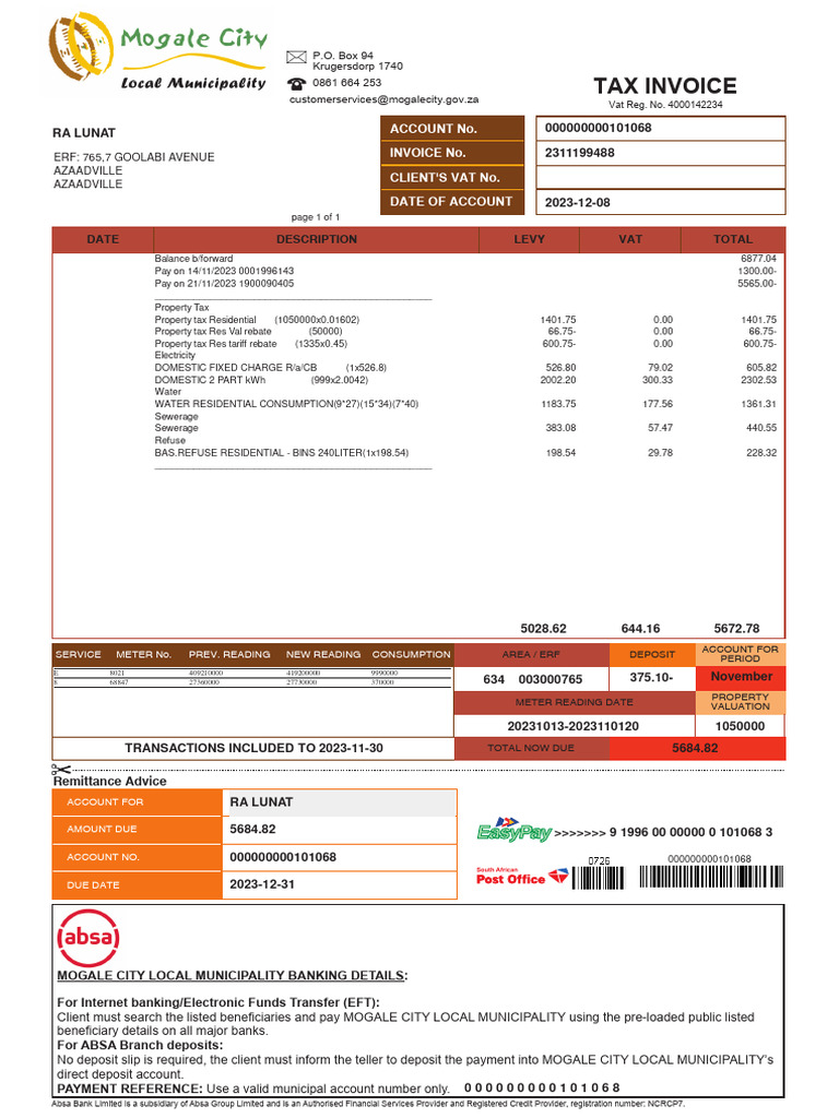 Tax Invoice: Local Municipality | PDF | Cheque | Banks