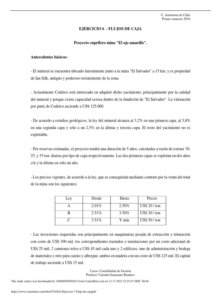 Ejercicio 7 Flujo de Caja.pdf | PDF | Minería | Economias