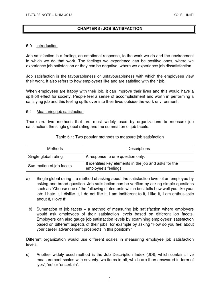 CHAPTER 5 Job Satisfaction | PDF | Job Satisfaction | Employment