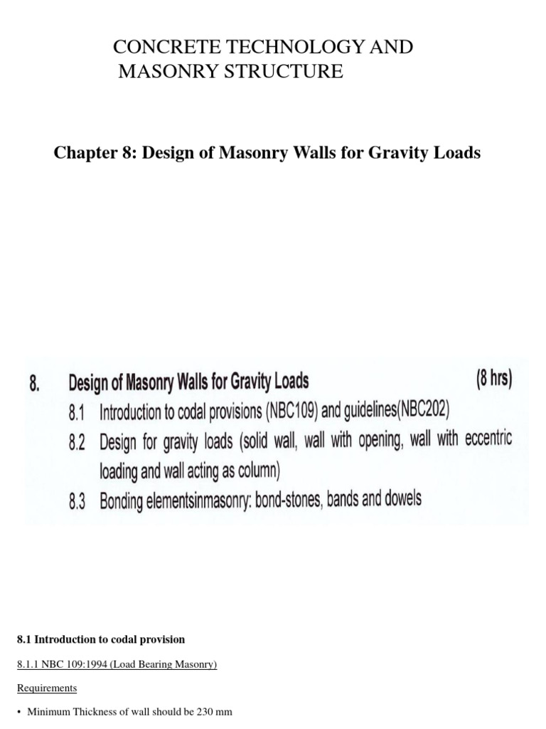 Chapter8-Design of Masonry Walls For Gravity Loads | PDF | Masonry ...