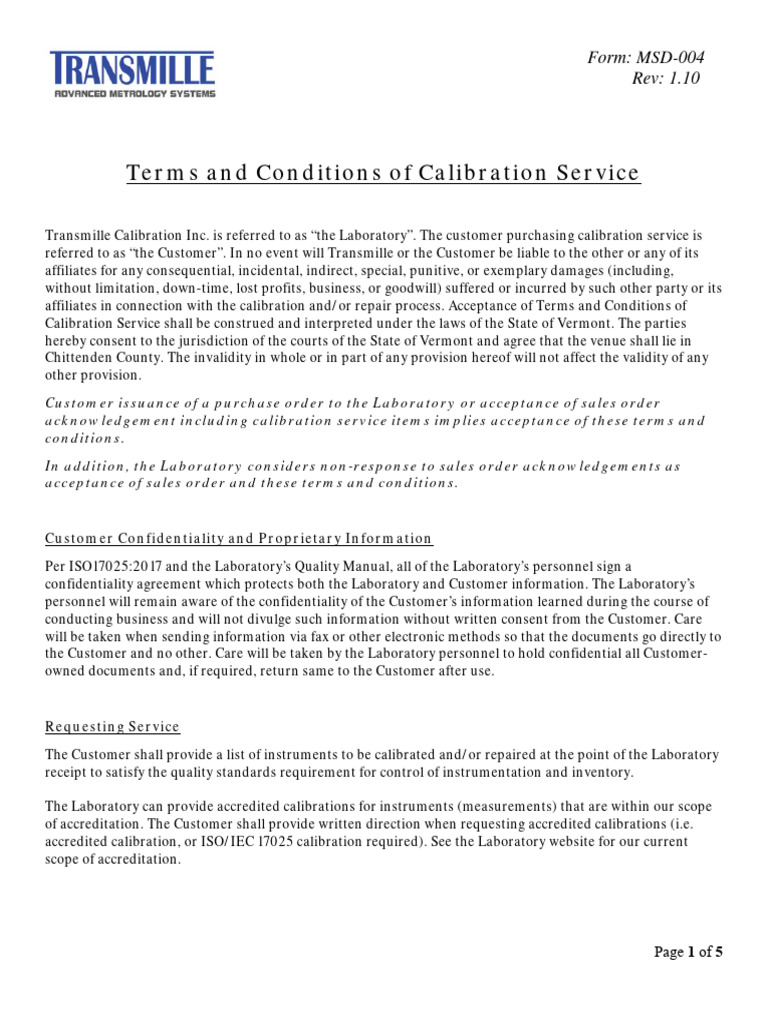 Calibration Service Terms & Conditions | PDF | Calibration | Business