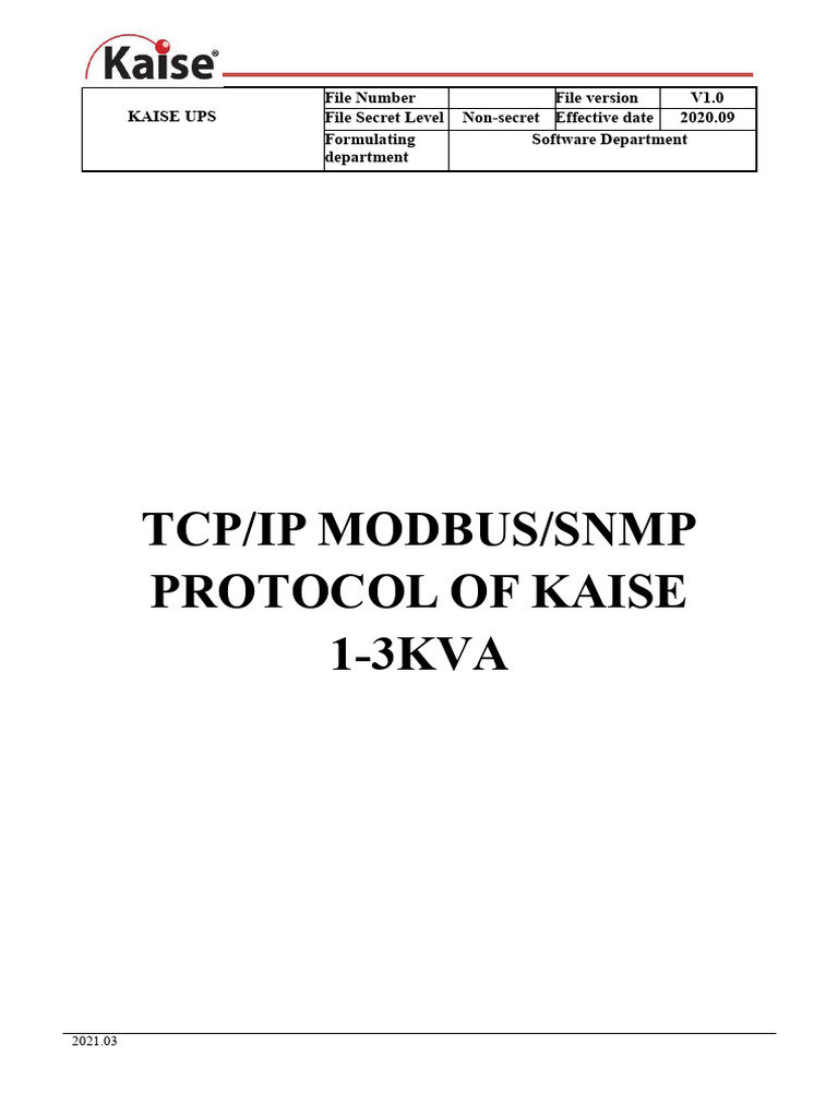 KAISE 1-3K SNMP Modbus | PDF | Internet Protocol Suite | Transmission Control Protocol
