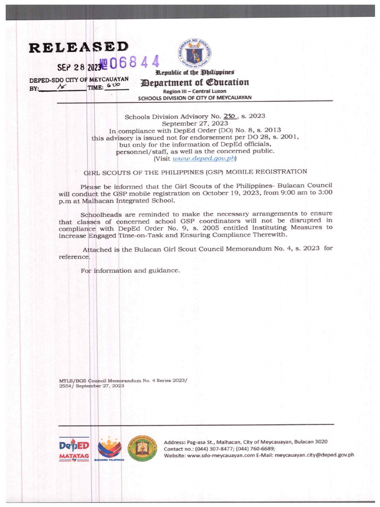 GSP Mobile Registration-Advisory No. 250, S. 2023 | PDF