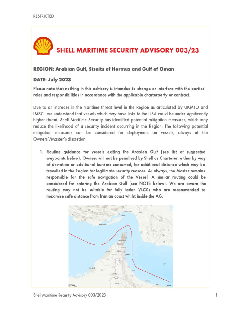 Shell Maritime Security Advisory 003-2023 AG and GOO | PDF | Persian Gulf
