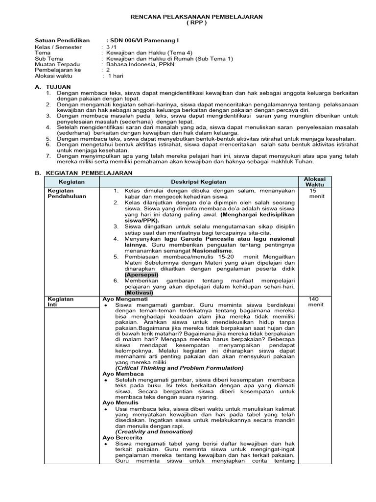 3.4.1.2 - RPP Revisi Terbaru - Katulis - Com | PDF