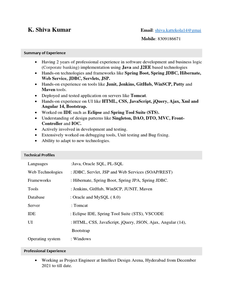 Shiva Kumar .K | PDF | Databases | Spring Framework