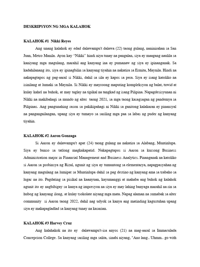 Deskripsyon NG Kalahok | PDF