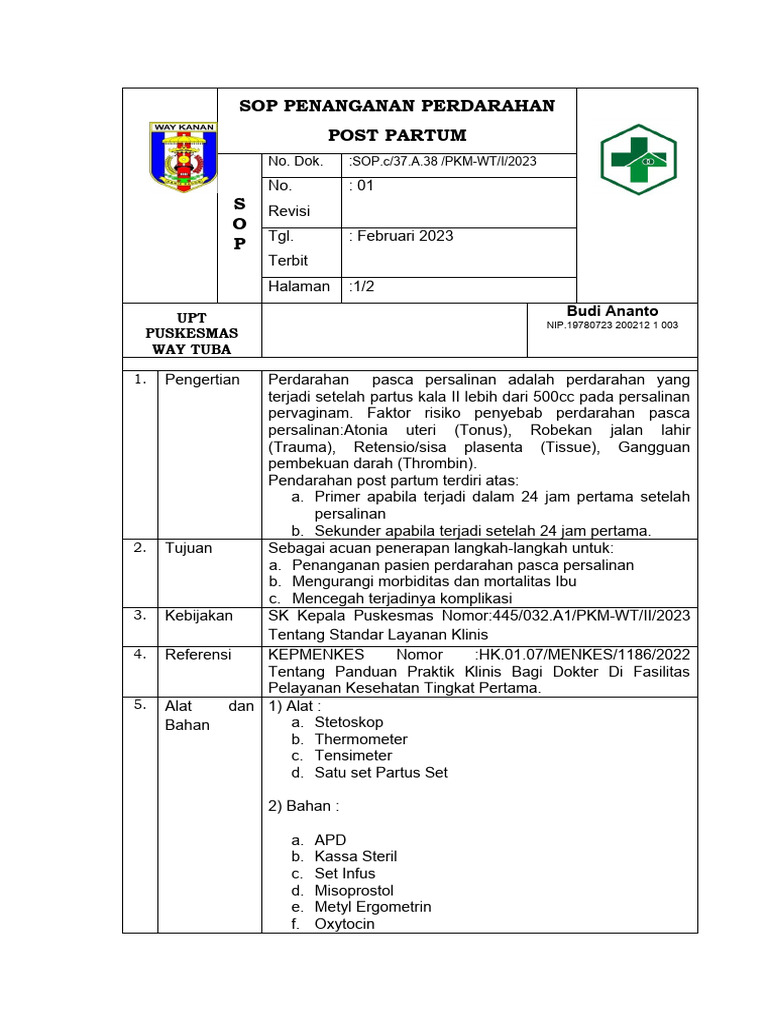 Sop Penanganan Perdarahan Post Partum Benar | PDF | Sains & Matematika