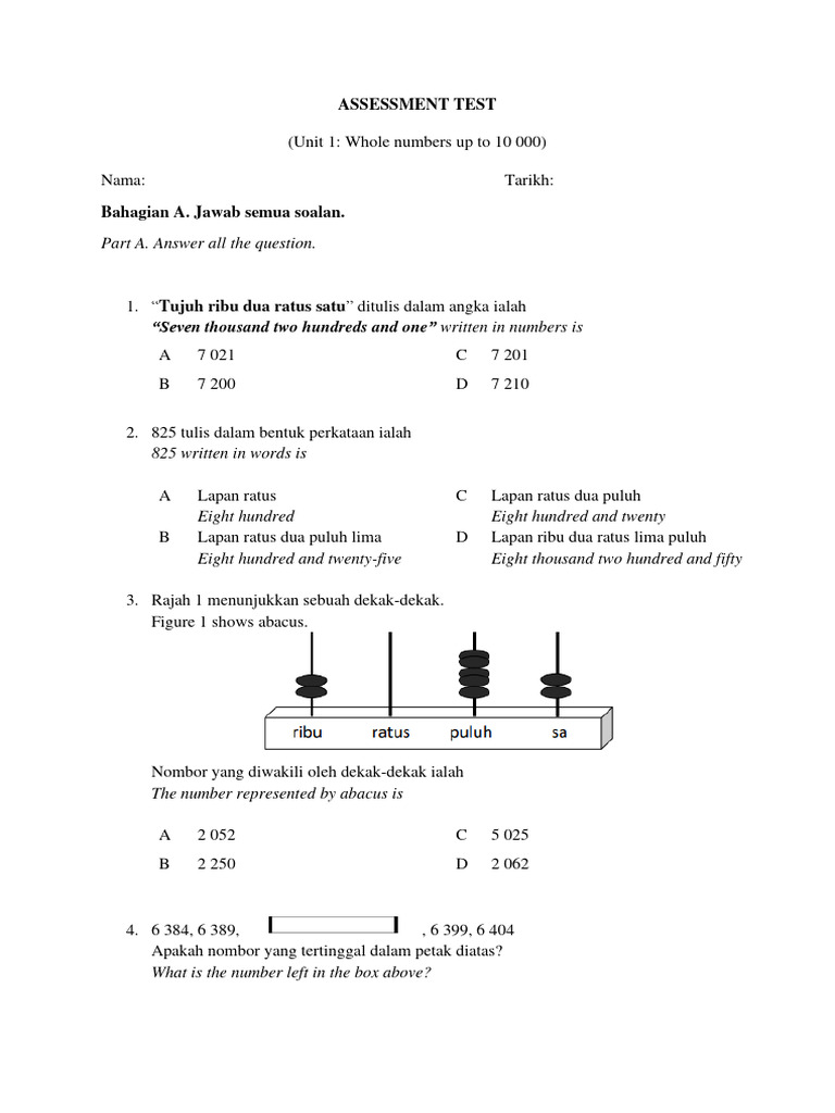 ASSESSMENT TEST Pri 3 (Unit 1) | PDF