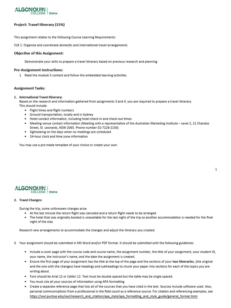 OFF2328 - Project - Travel Itinerary | PDF | Citation | Communication