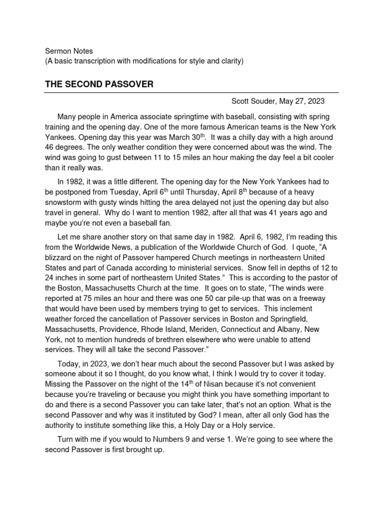 230527srt - SouderS - The - Second - Passover 2 | PDF | Passover | Temple In Jerusalem