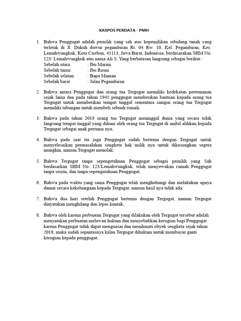 Kaspos Perdata (PMH) - Persemu | PDF