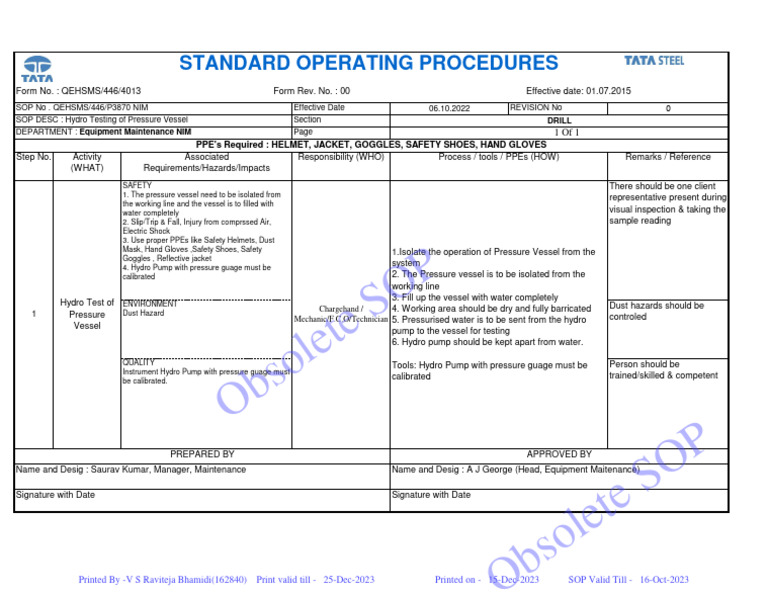 Hydro Testing of Pressure Vessel | PDF | Personal Protective Equipment ...