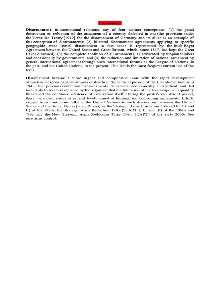 Disarmament | PDF | Treaty On The Non Proliferation Of Nuclear Weapons ...