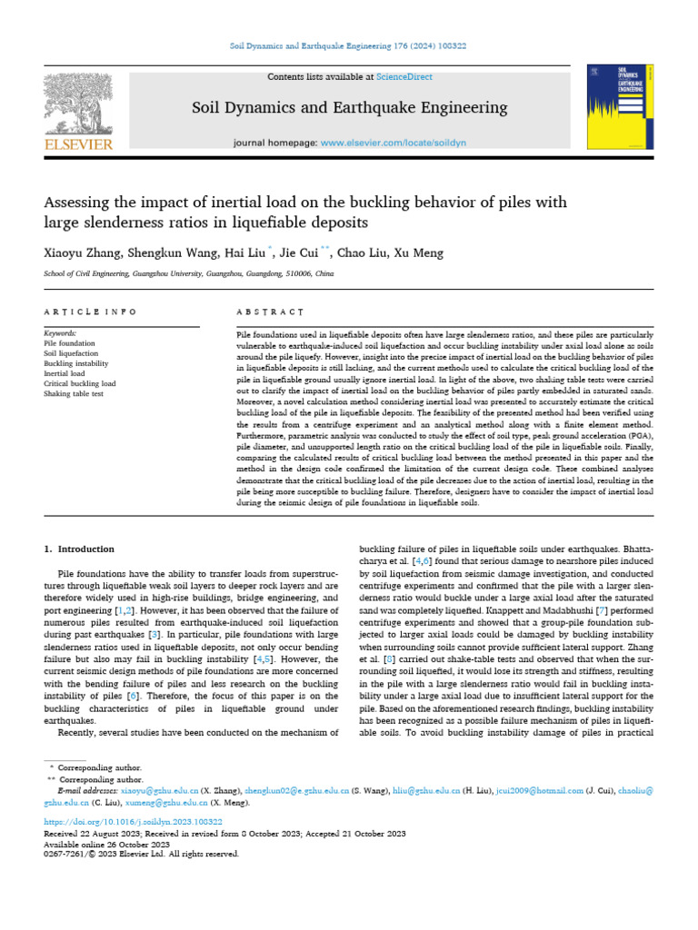 Assessing The Impact of Inertial Load On The Buckling Behavior of Piles With Large Slenderness ...