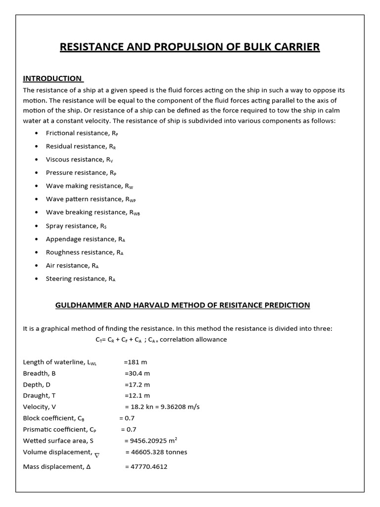 Report On Resistance and Propulsion of Bulk Carrier | PDF