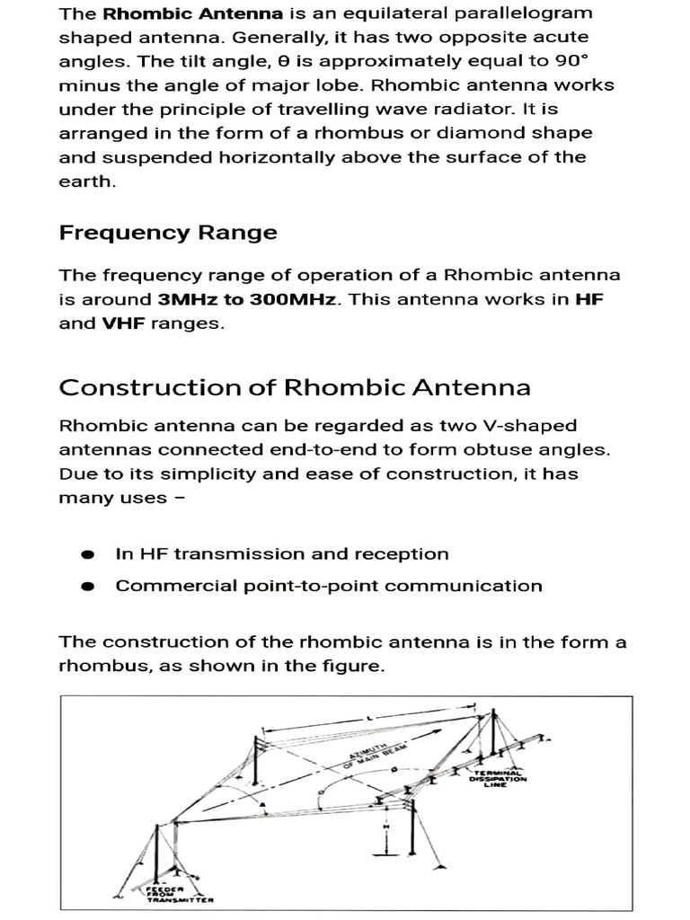 Rhombic Antenna Overview and Design | PDF