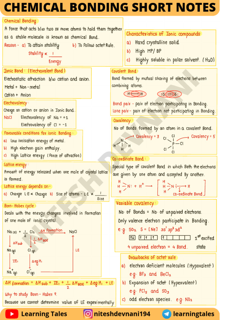 Chemical Bonding - Short Notes - Learning Tales 2 | PDF | Ion ...