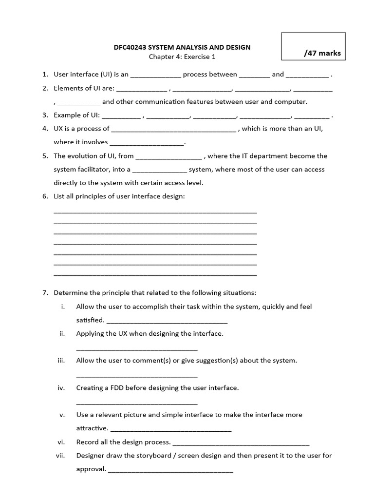 DFC40243 SAD Chapter 4 Exercise | PDF | User Interface | Menu (Computing)