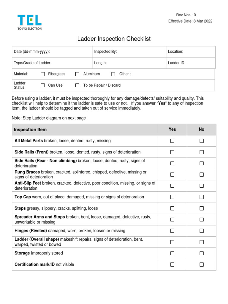 Ladder Inspection Checklist | PDF