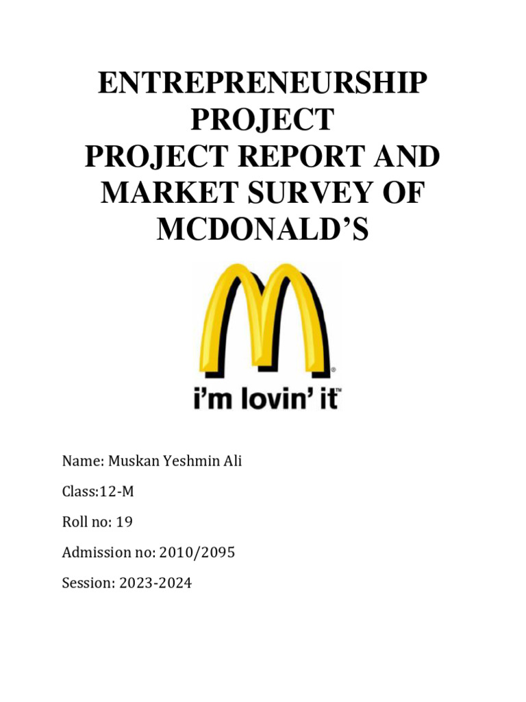 Entrepreneurship Project | PDF | Mc Donald's | Marketing