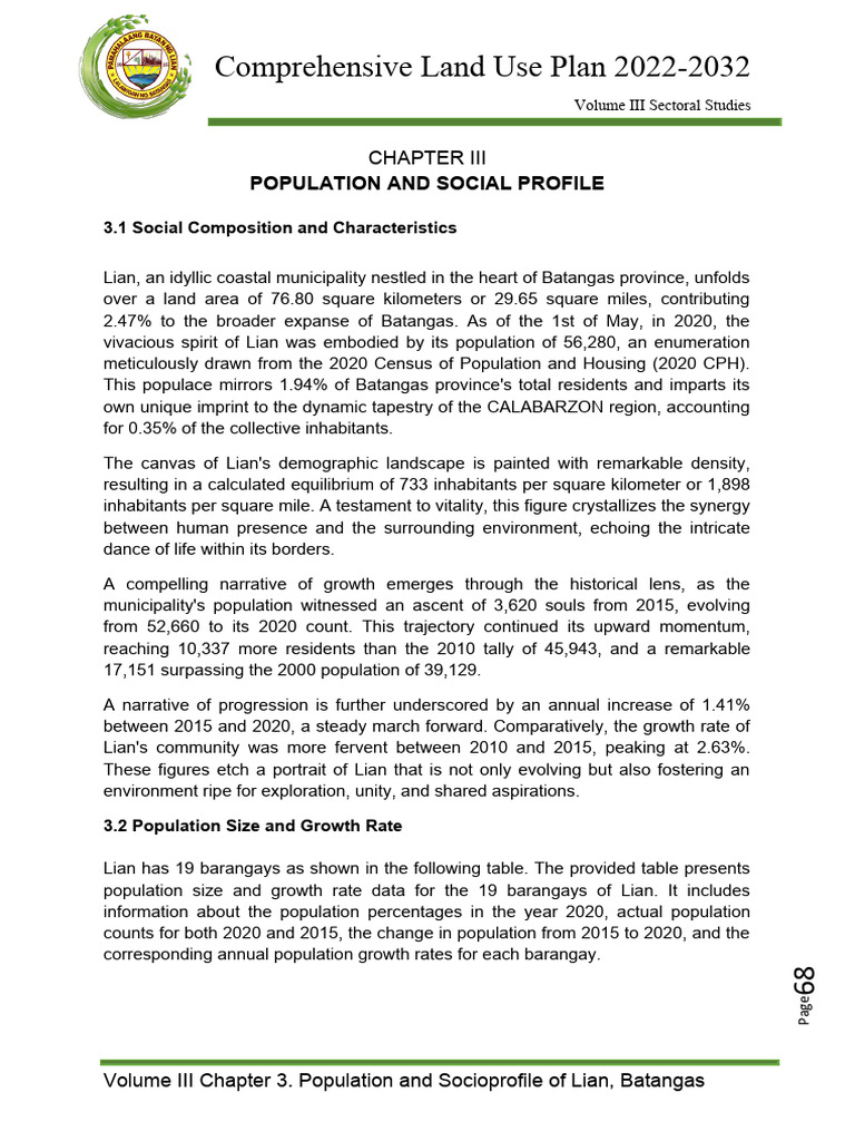 CEP Lian C3 Socio Part 1 | PDF | Literacy | Demography