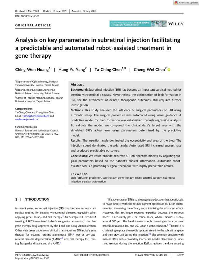 2023 - Analysis On Key Parameters in Subretinal Injection Facilitating A Predictable and ...