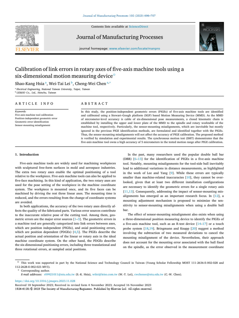2023 - Calibration of Link Errors in Rotary Axes of Five-Axis Machine ...