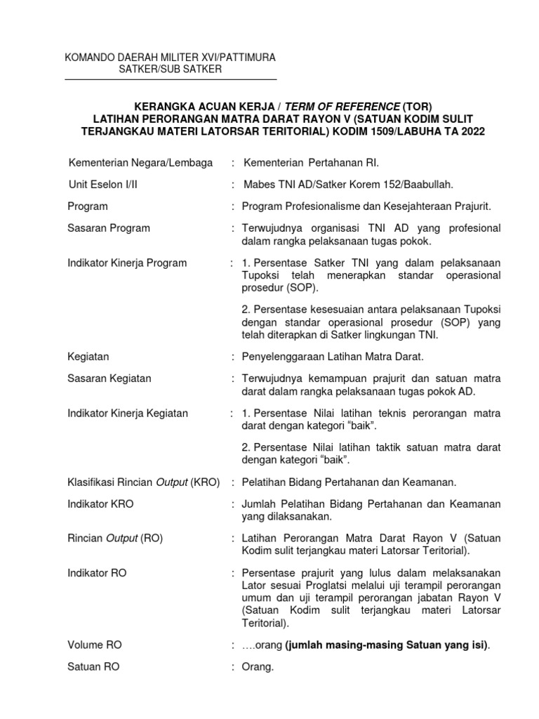 1c Contoh Tor & Rab Lator Matra Darat Rayon V Sat Kodim Sulit Terjangkau | PDF | Komputer ...