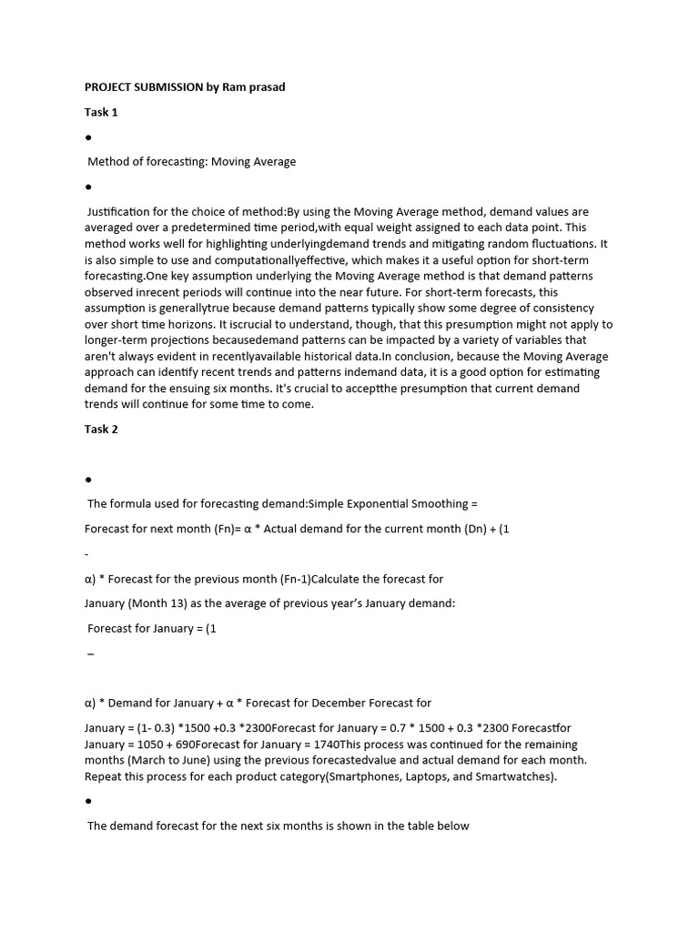 Operations Project by Ram Prasad | PDF | Forecasting | Moving Average
