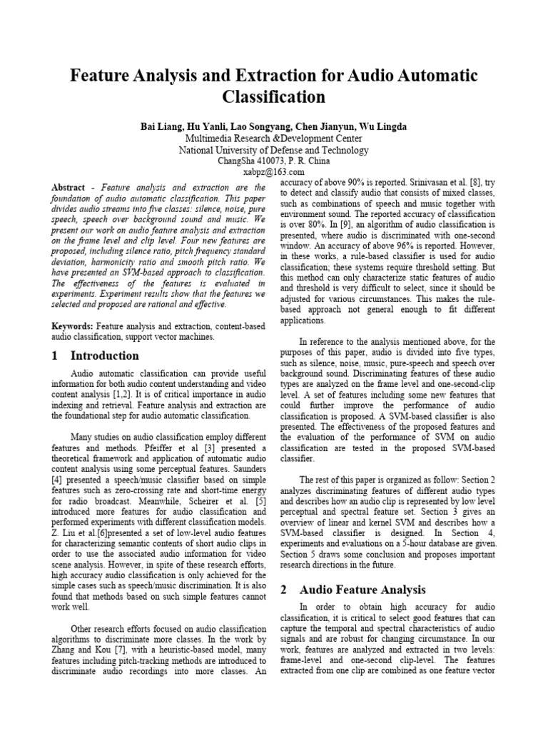 Feature Analysis And Extraction For Audio Automatic Classification Pdf Spectral Density