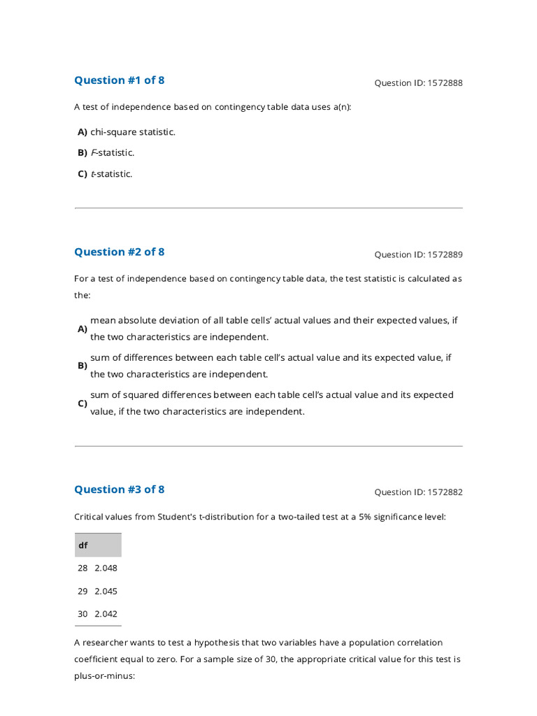 Reading 9 Parametric and Non-Parametric Tests of Independence | PDF ...