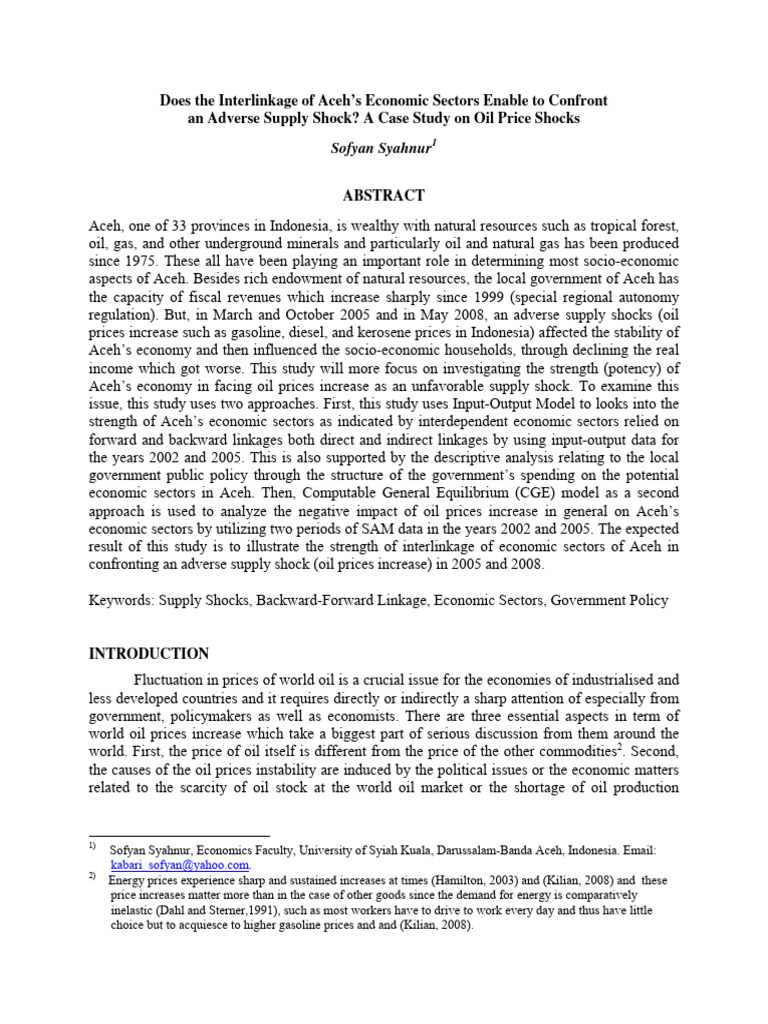 Does The Interlinkage of Aceh's Economic Sectors Enable To Confront An ...