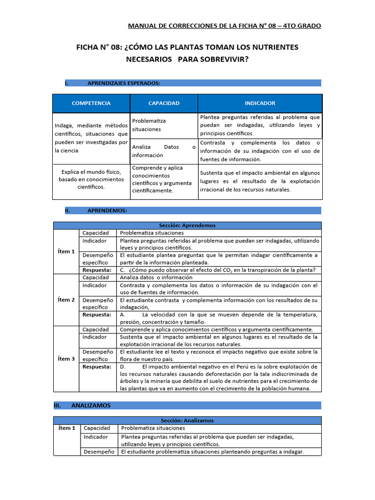 RP-CTA4 - K08 - Manual de Corrección | PDF | Entorno natural | Fotosíntesis