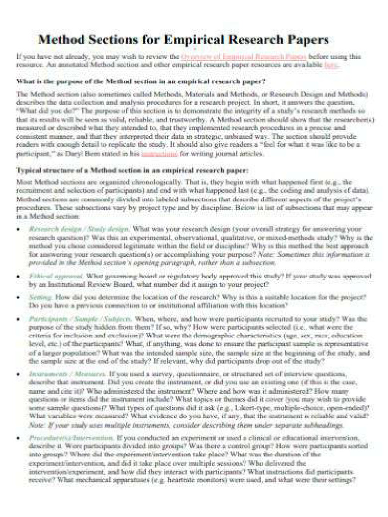 Method Sections For Empirical Research Papers | PDF