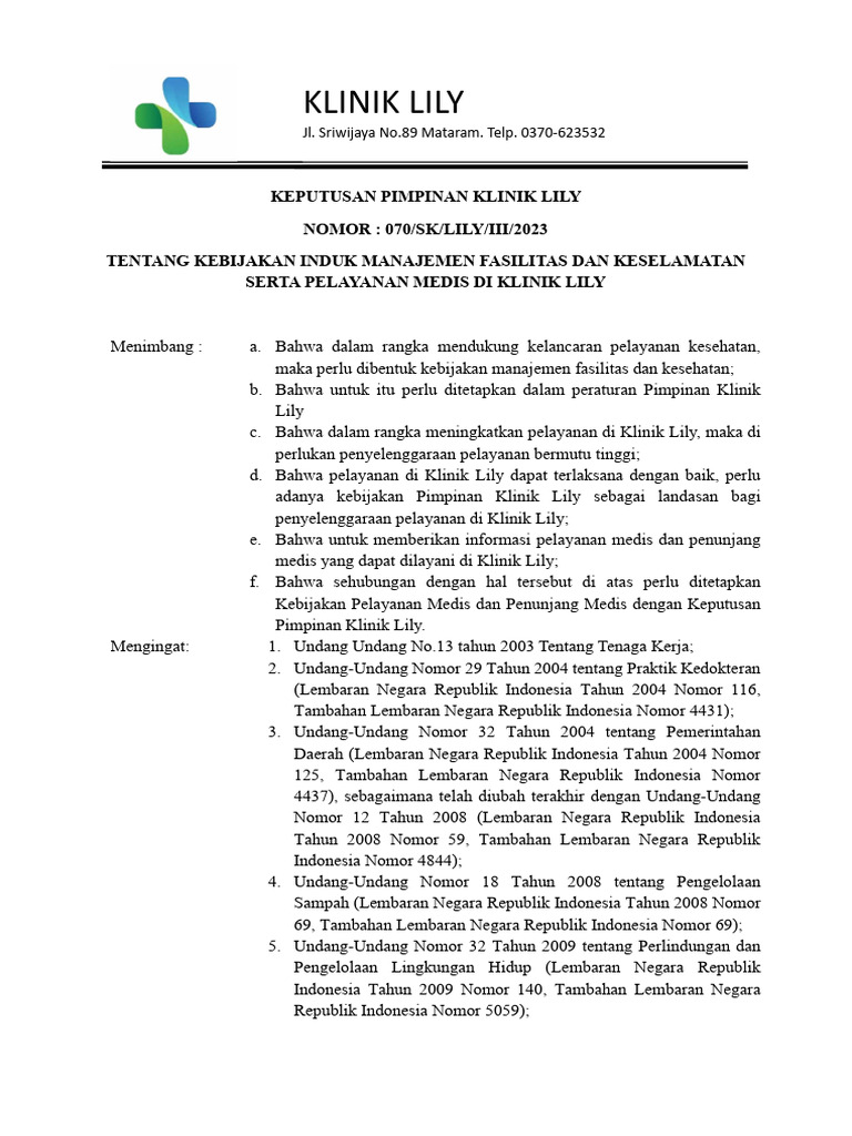 70 Kebijakan Induk MFK - Perbaikan | PDF