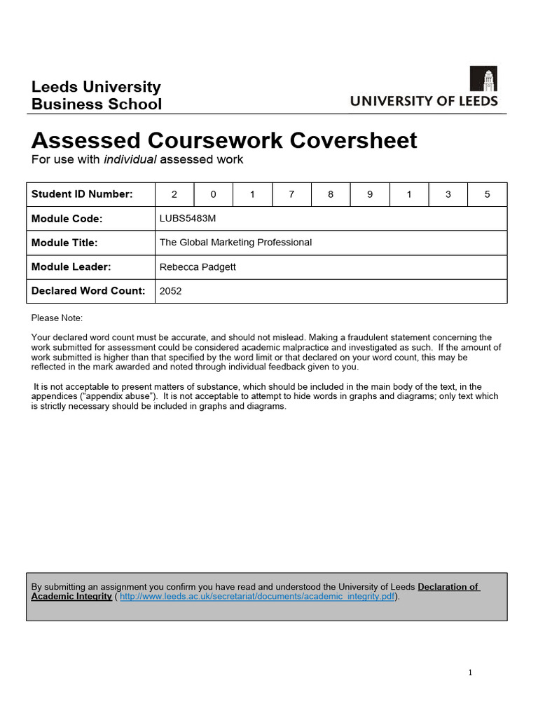 Assessed Coursework Coversheet: Leeds University Business School | PDF | Storytelling | Empathy